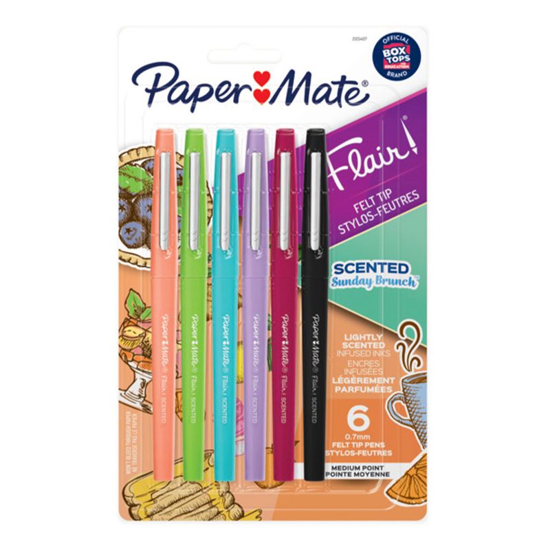 Bolígrafos tiralíneas flair Papermate con aroma blíster x6 colores surtidos