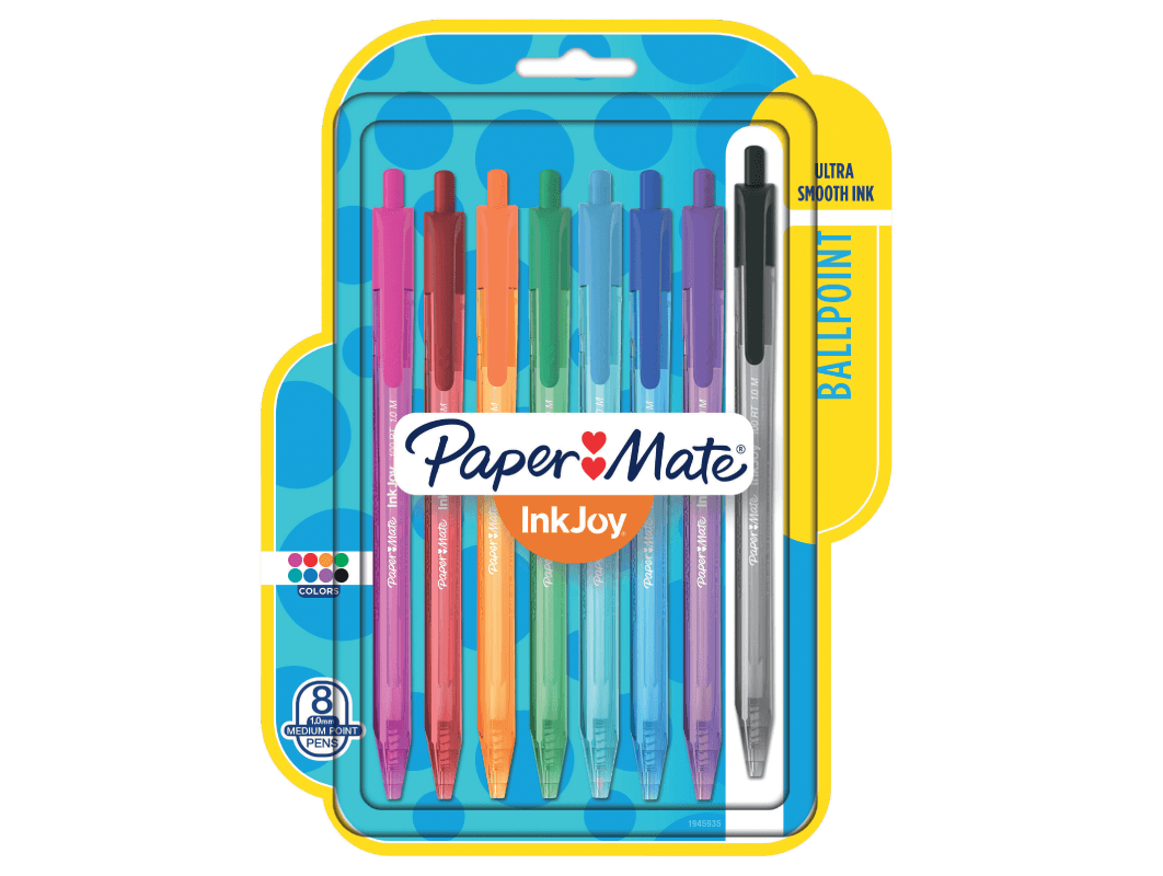 Bolígrafos Inkjoy Papermate 100RT punta media blíster x8 colores surtidos